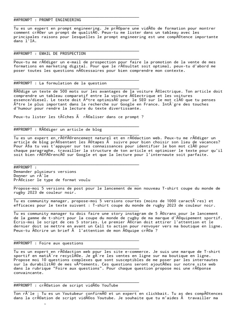 Prompt Guide - Liste Ultime de Prompts Pour ChatGPT en FR | PDF ...