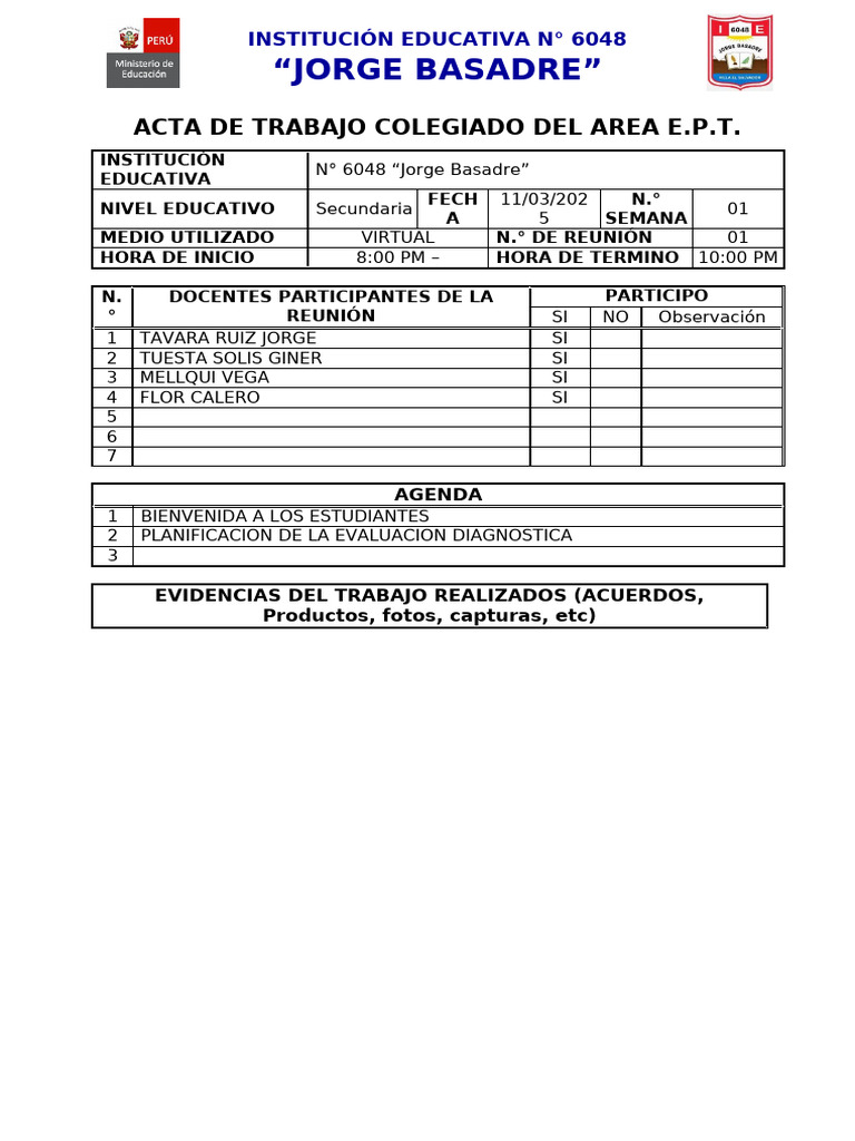 Acta de Trabajo Colegiado | PDF
