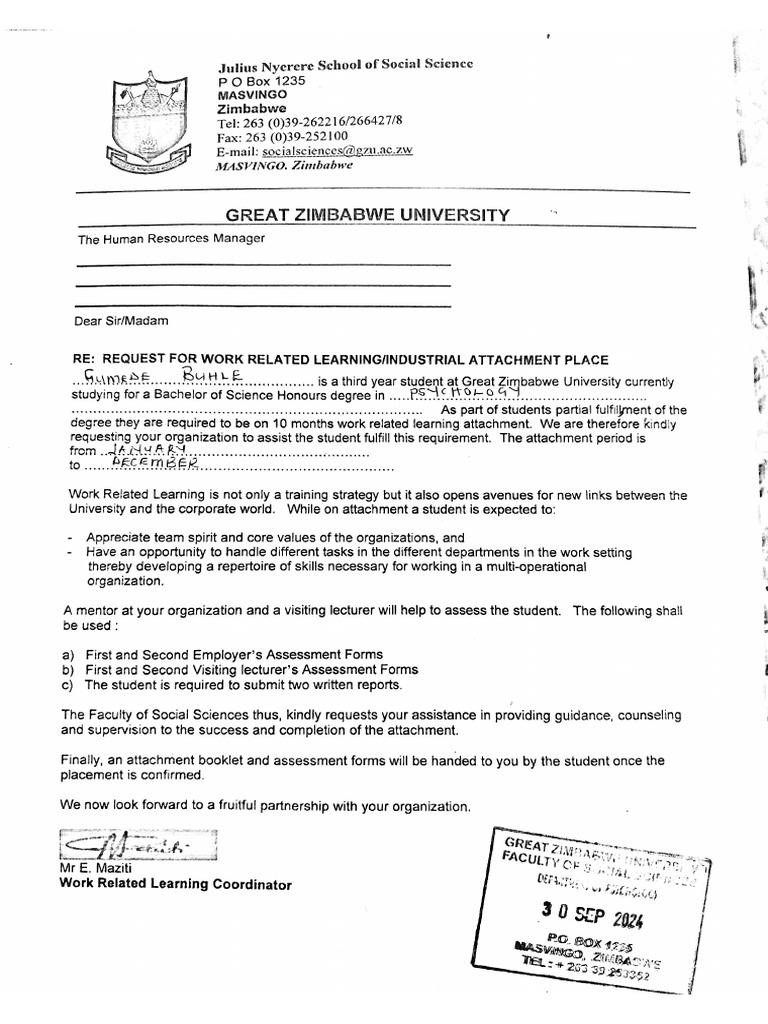 Lihlizulu Gumede Attachment Letter | PDF