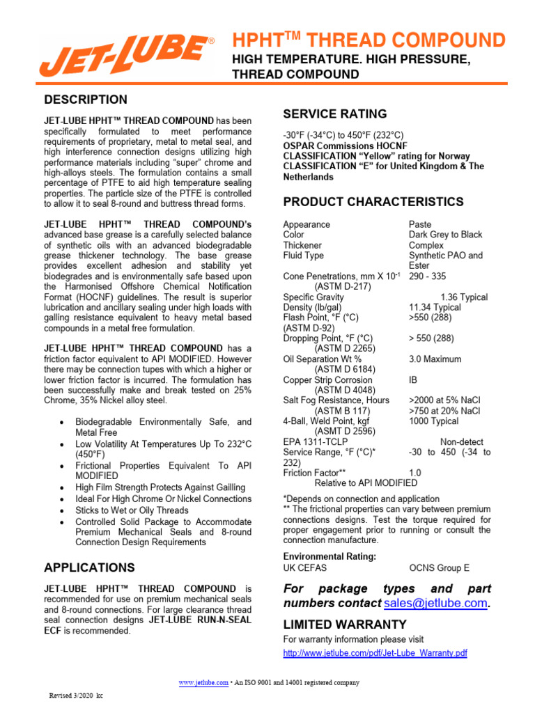 HPHT+Thread+Compound_TDS_English | PDF | Materials | Mechanical Engineering