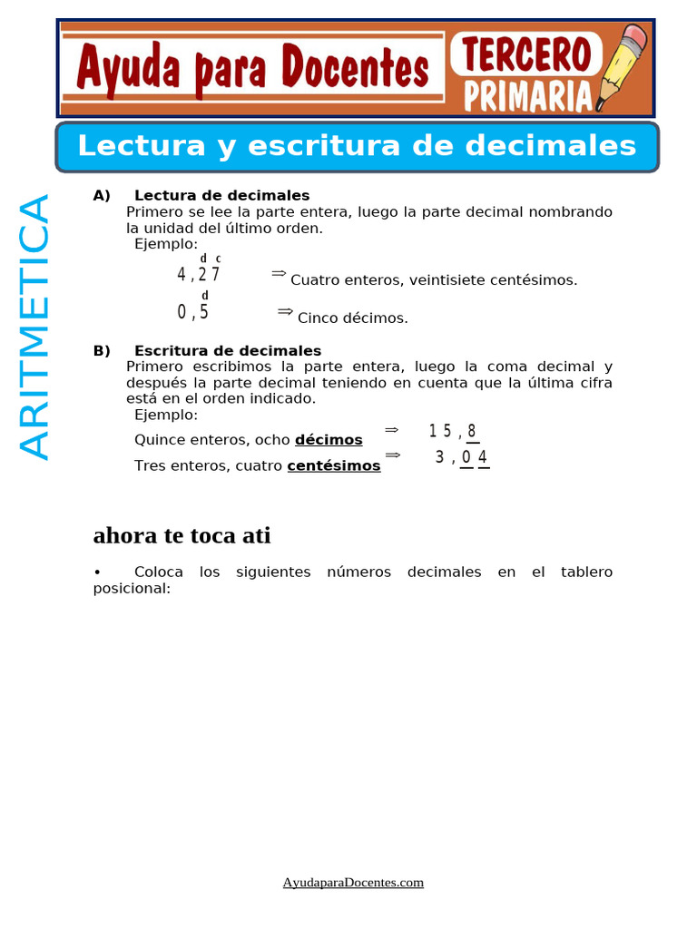 Lectura y escritura de decimales 3º | PDF | Matemáticas | Los símbolos