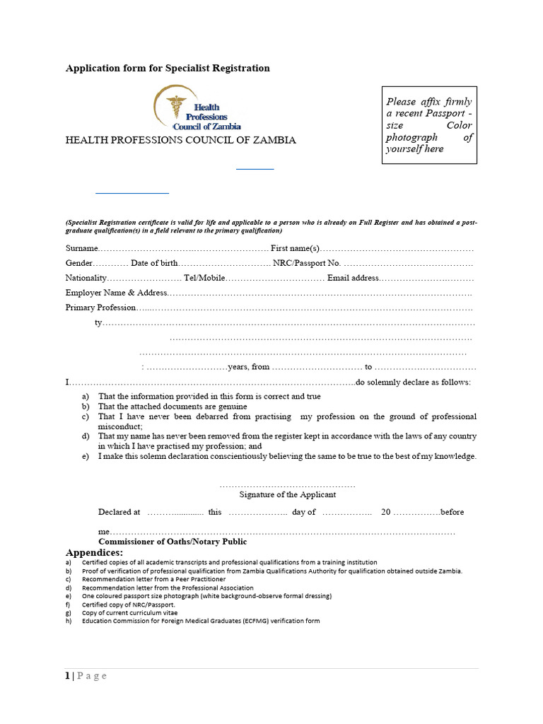 Specialist Registration Application Form | PDF | Notary Public