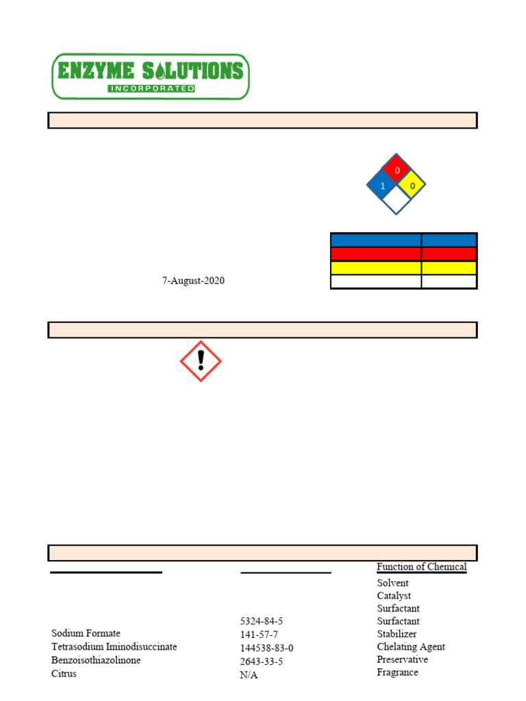 GHS SDS Enzyme Magic Mold Stain Cleaner 3000153 20171205 | PDF ...