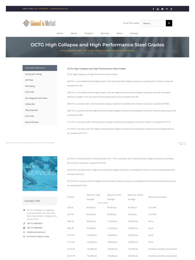 OCTG High Collapse and High Performance Steel Grades - ShunFu Metal Co ...