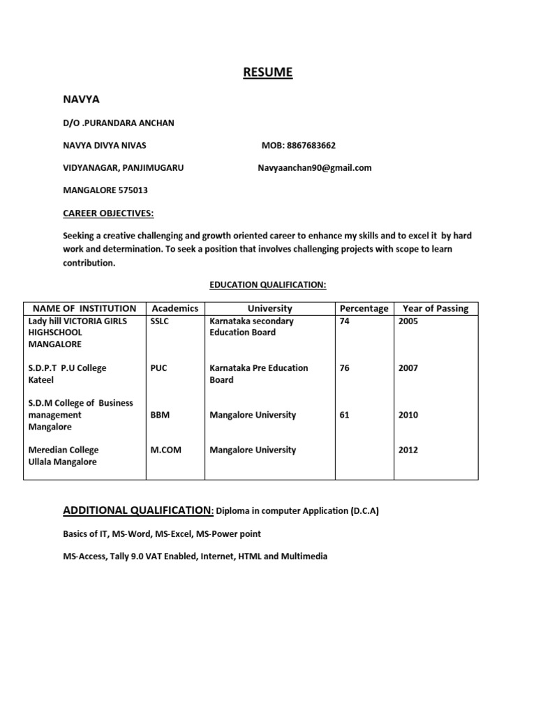 Navya Resume | PDF | Career & Growth