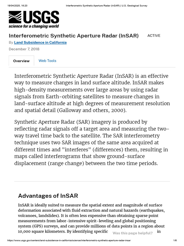 Interferometric Synthetic Aperture Radar Insar U S Geological Survey Pdf Geographical