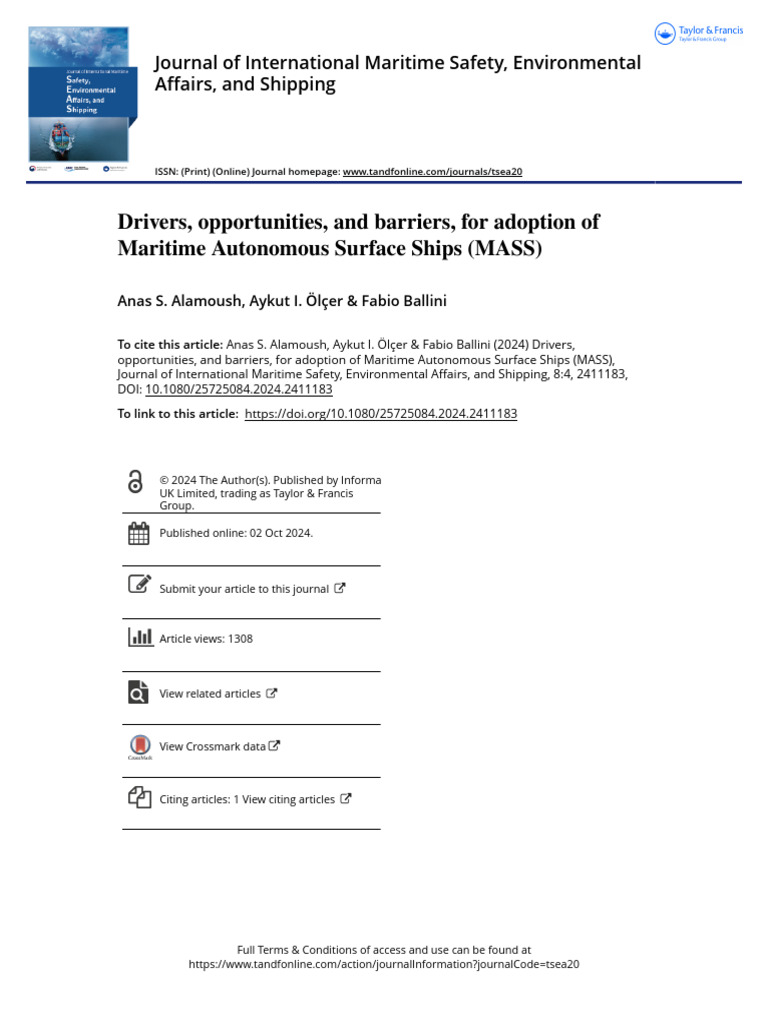 Drivers Opportunities And Barriers For Adoption Of Maritime Autonomous Surface Ships Mass Pdf