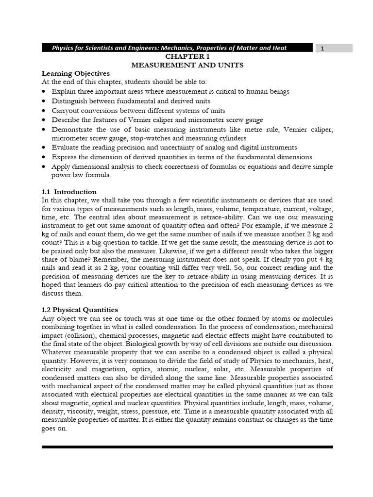 PHY 101 Textbook[2025] Chap 1 | PDF | Significant Figures | Quantity