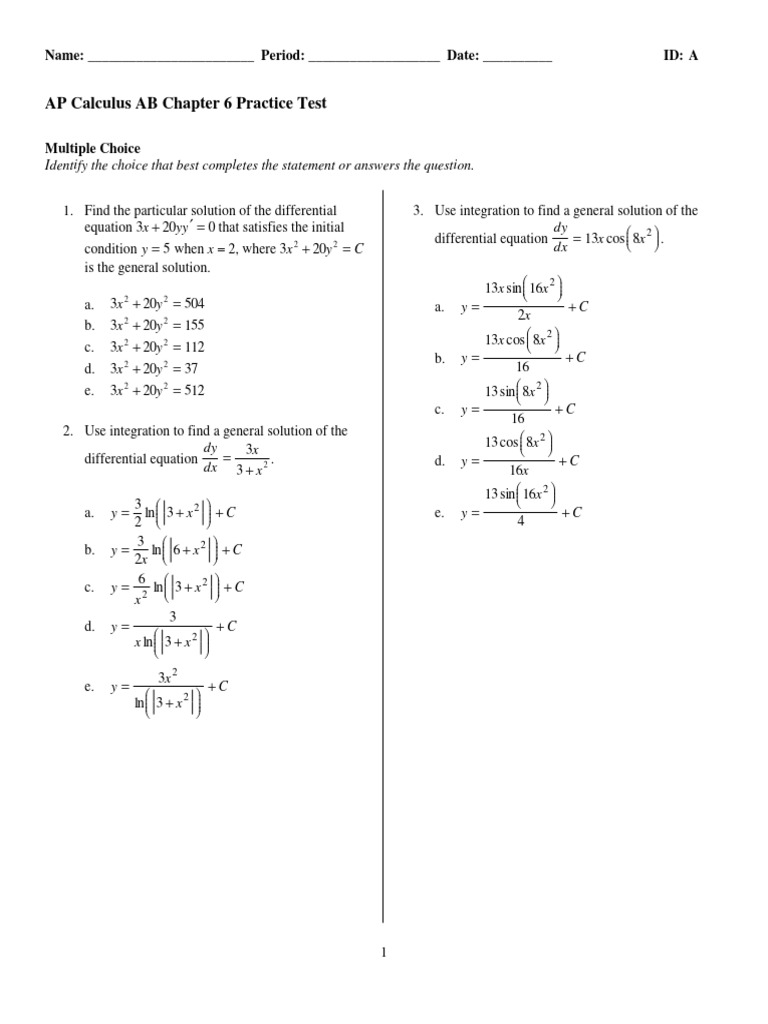 Ap Calculus Ab Chapter 6 Practice Test | PDF | Applied Mathematics ...