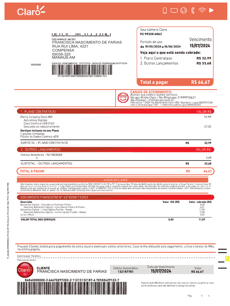 Fatura Claro | PDF
