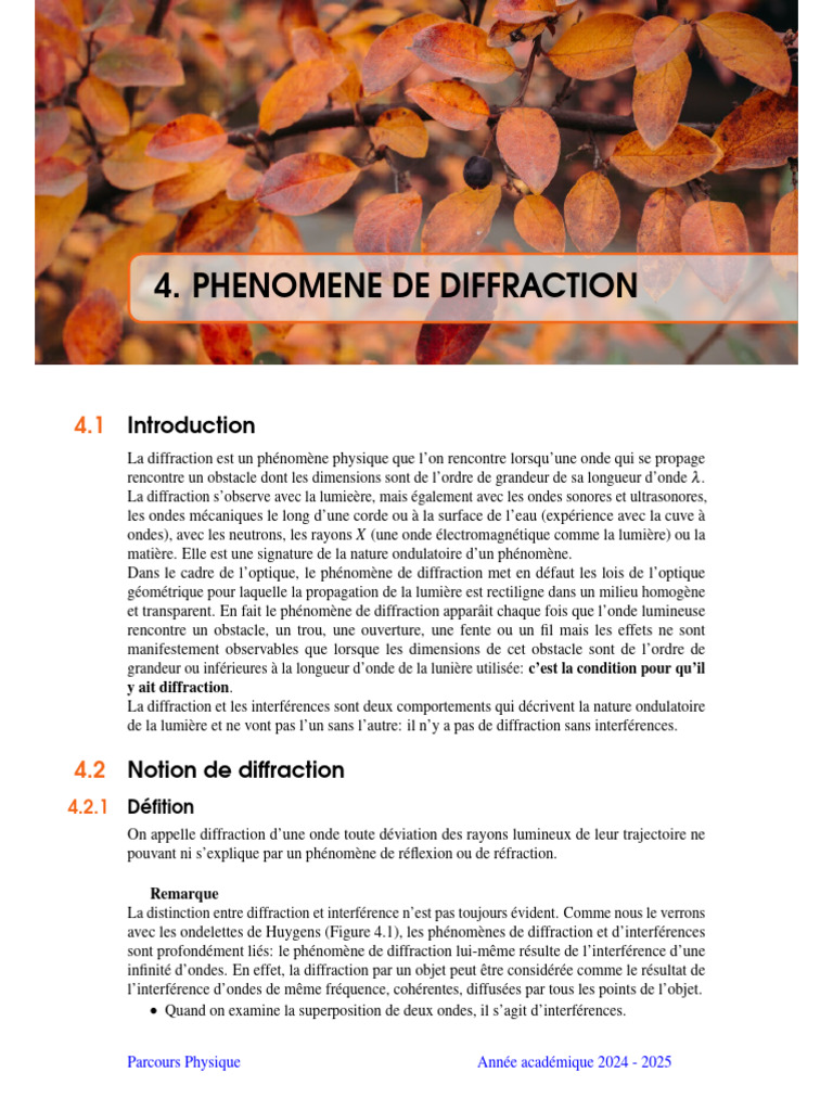 Optique Physique - Chap4 | PDF | Diffraction | Radiation électromagnétique