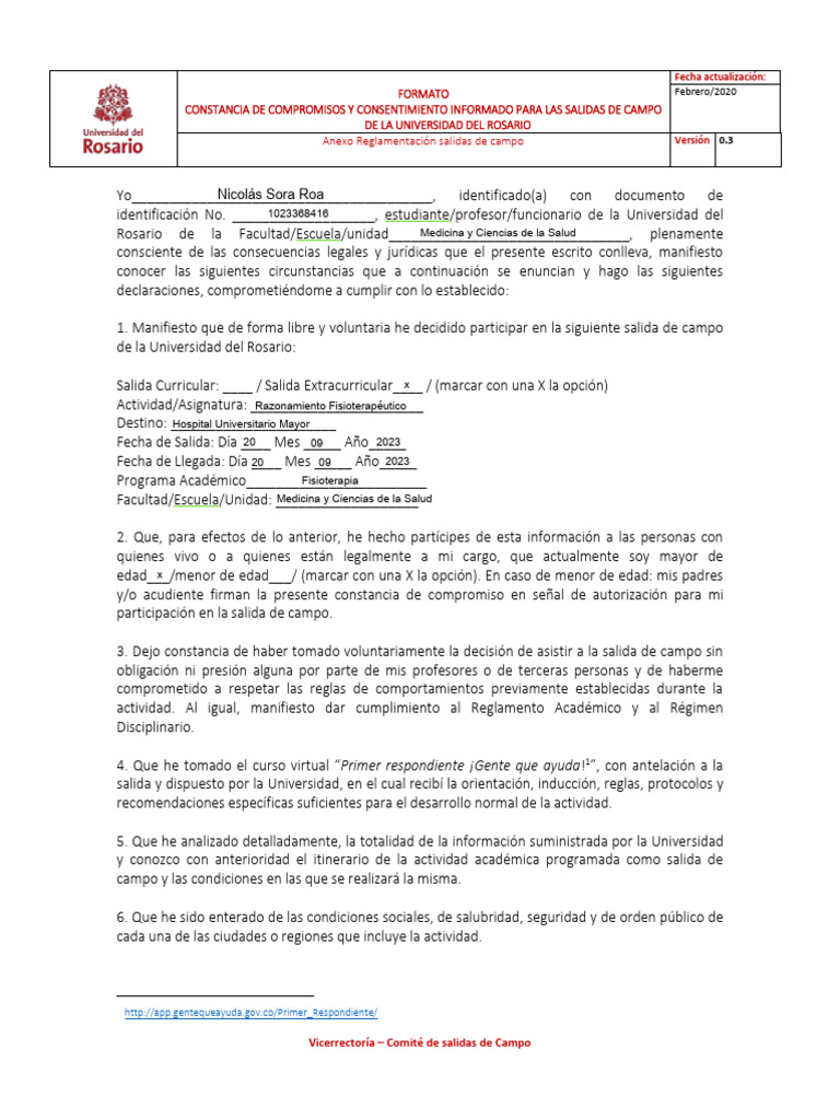 Sora Roa, Nicolás | PDF | Consentimiento informado