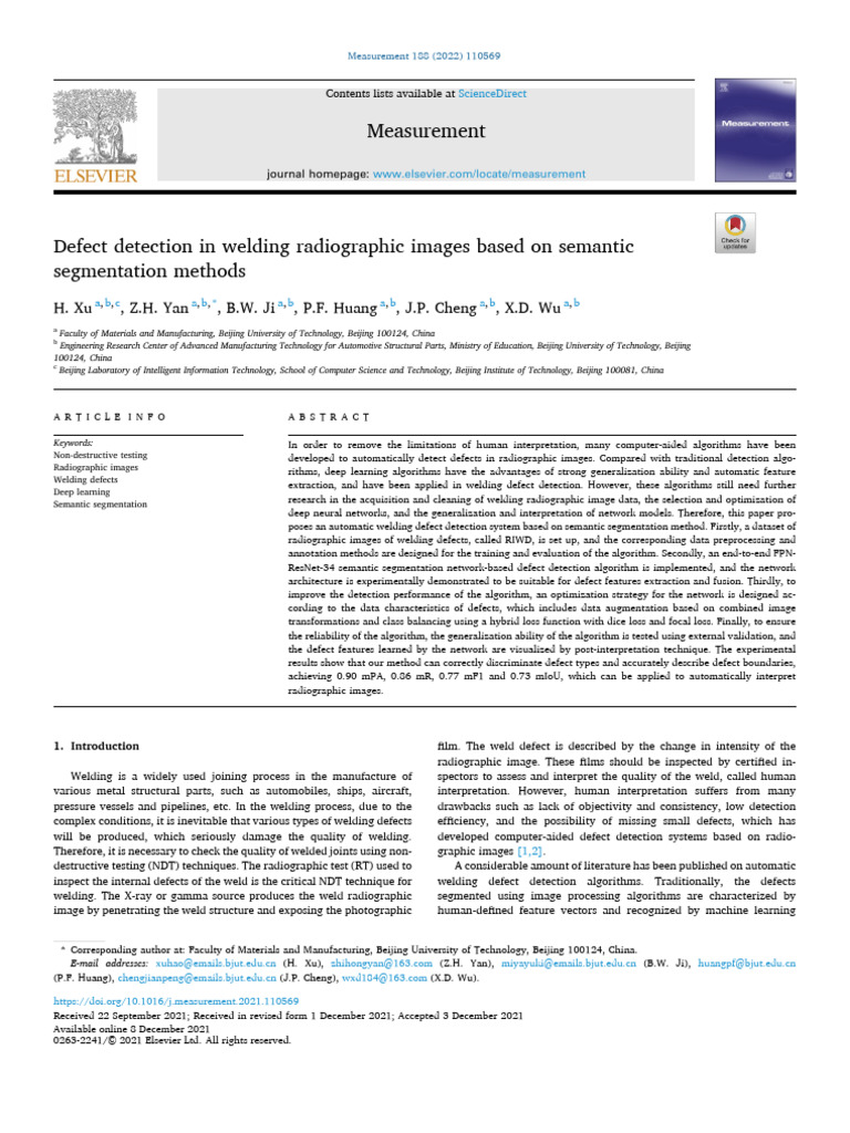 Welding Detection Radiography | PDF | Deep Learning | Image Segmentation