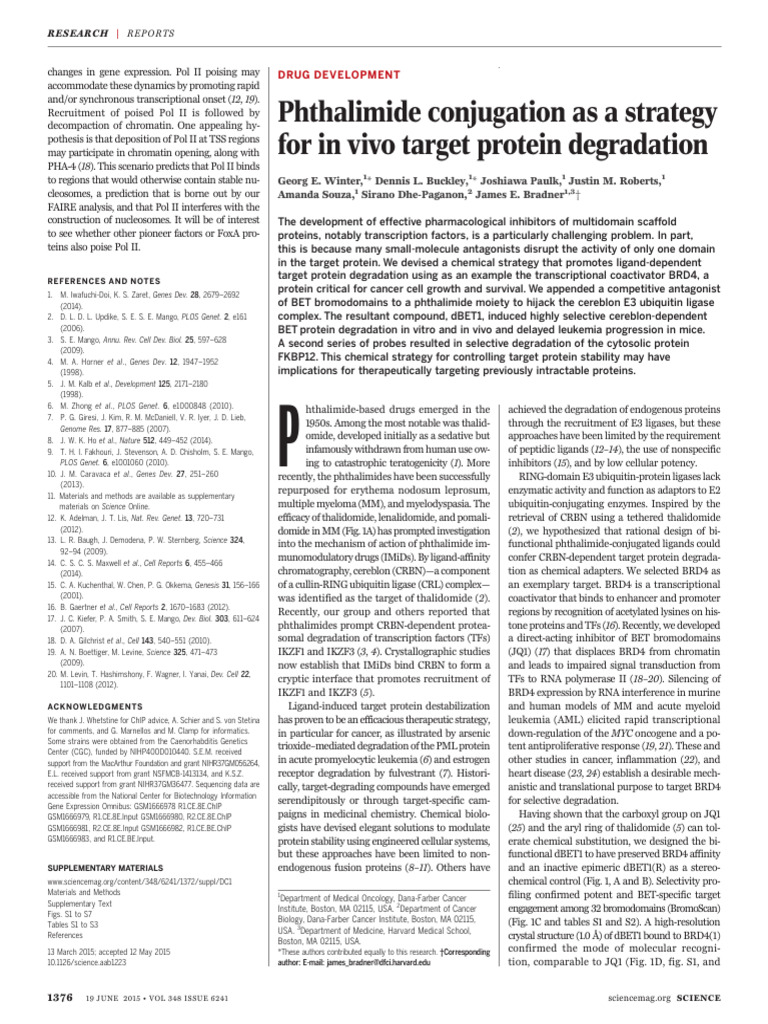 2015 - Winter - Phthalimide Conjugation As A Strategy For in Vivo Target Protein Degradation ...