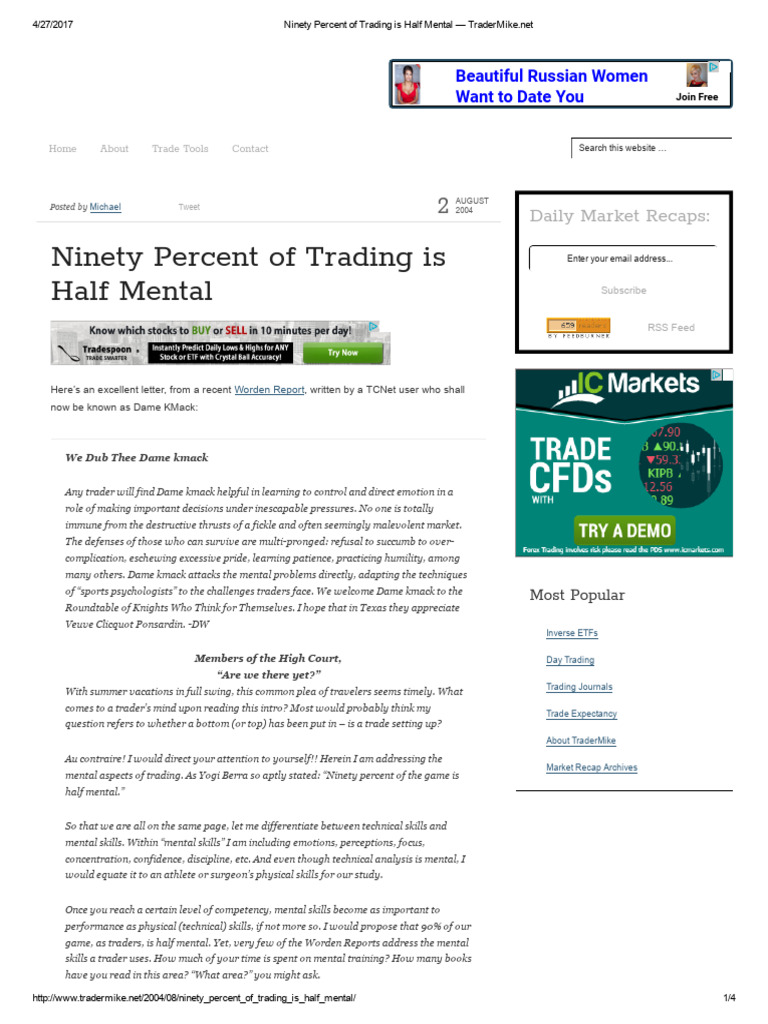 Ninety Percent of Trading Is Half Mental - TraderMike | PDF | Intuition ...