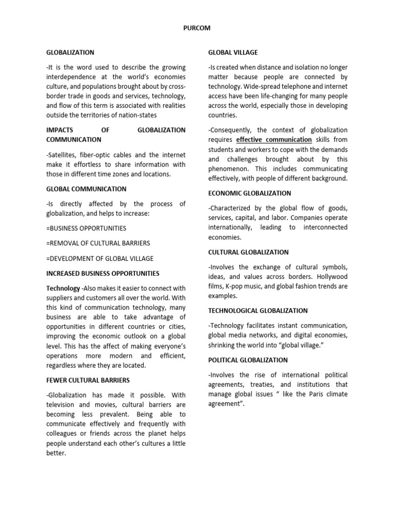 Purcom Reviewer Midterm | PDF | Multiculturalism | Globalization