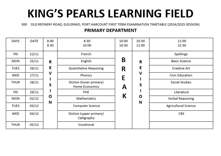 First Term Exam Timetable 2024-2025 - 084825 | PDF