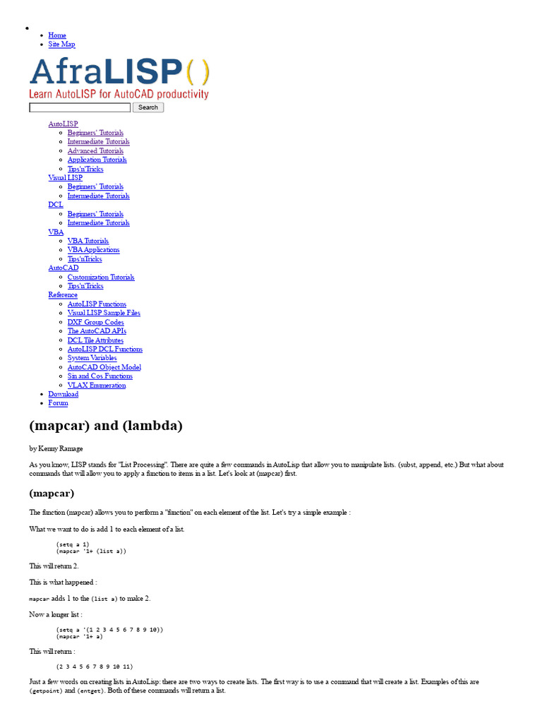 (Mapcar) and (Lambda) - AfraLISP | PDF | Software Development | Computing