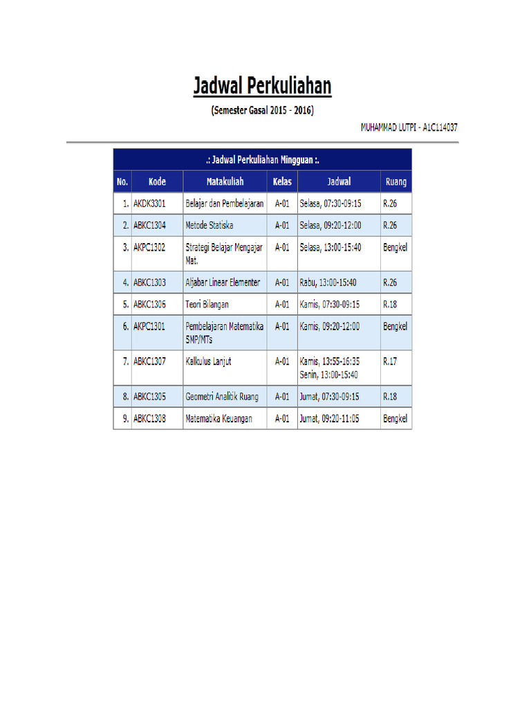jadwal kuliah sem 3 | PDF
