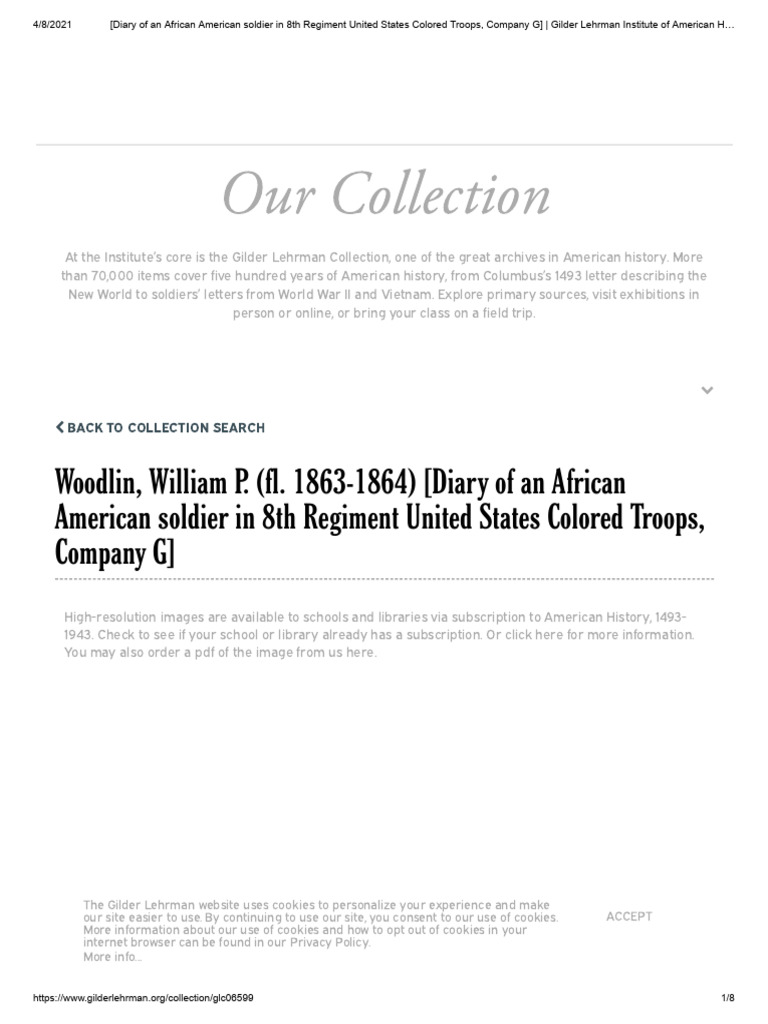 [Diary of an African American soldier in 8th Regiment United States ...