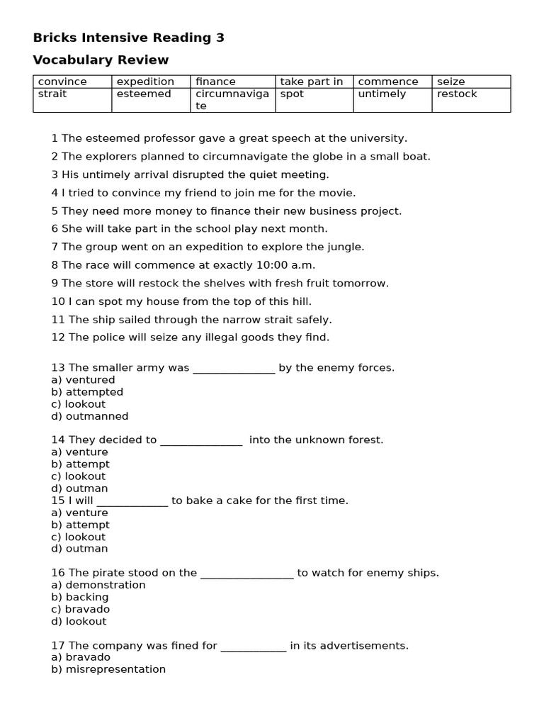 Bricks Intensive Reading 3 Unit 1 TEST AK | PDF