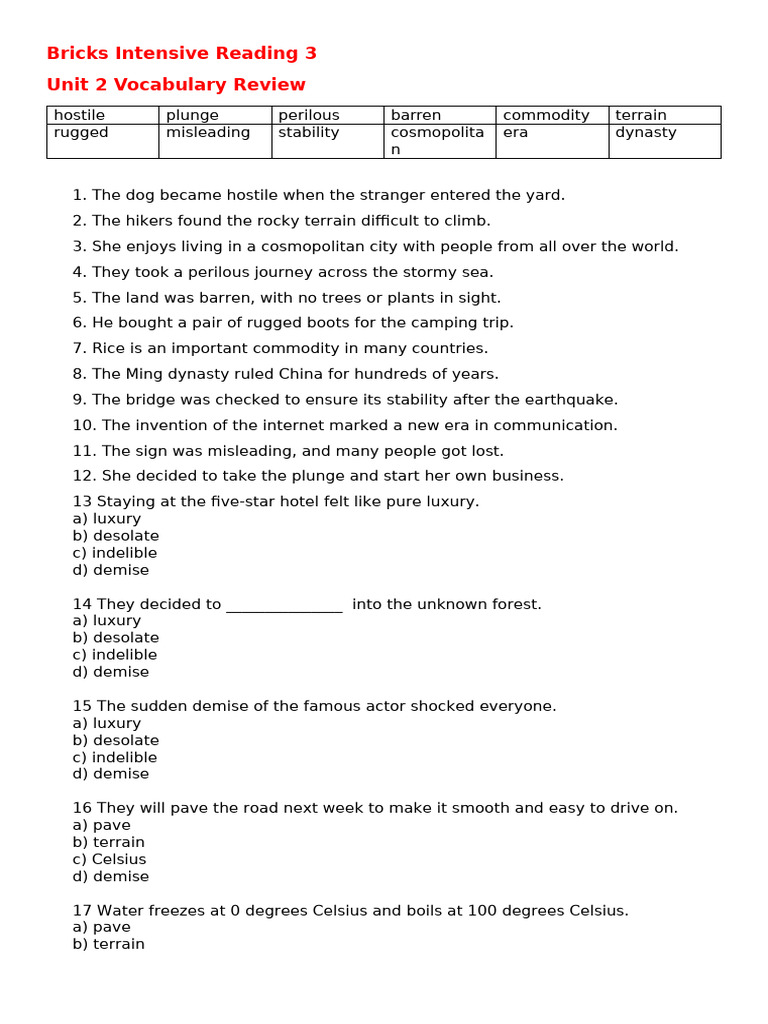 Vocabulary Review for Intensive Reading 3 | PDF