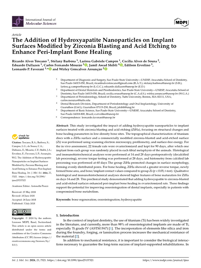 The Addition of Hydroxyapatite Nanoparticles on Implant Surfaces ...