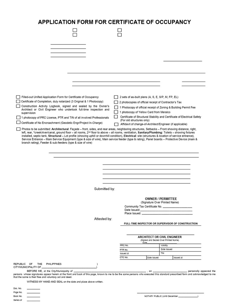 Antipolo Certificate of Occupancy Application | PDF