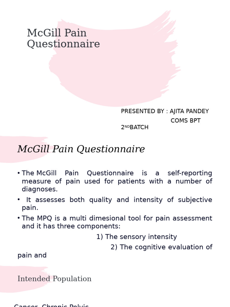 McGill Pain Questionnaire | PDF | Pain | Low Back Pain