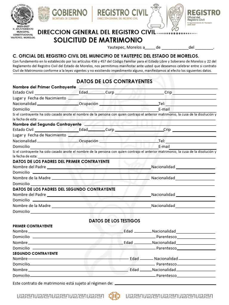 Formato de Solicitud de Matriomonio 2025-2027 | PDF | Matrimonio | Propiedad de la comunidad