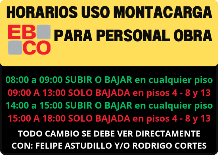 Horarios Uso Montacarga para Personal | PDF