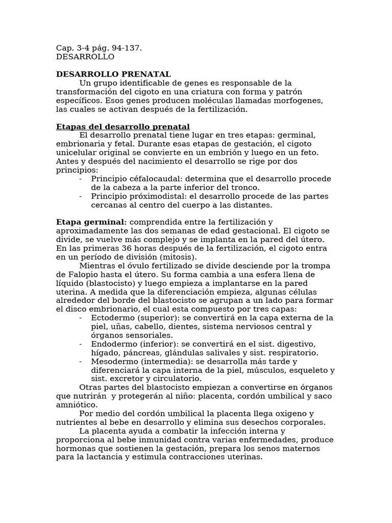 Resumen de Papalia Cap 3 y 4 | PDF | Parto | El embarazo