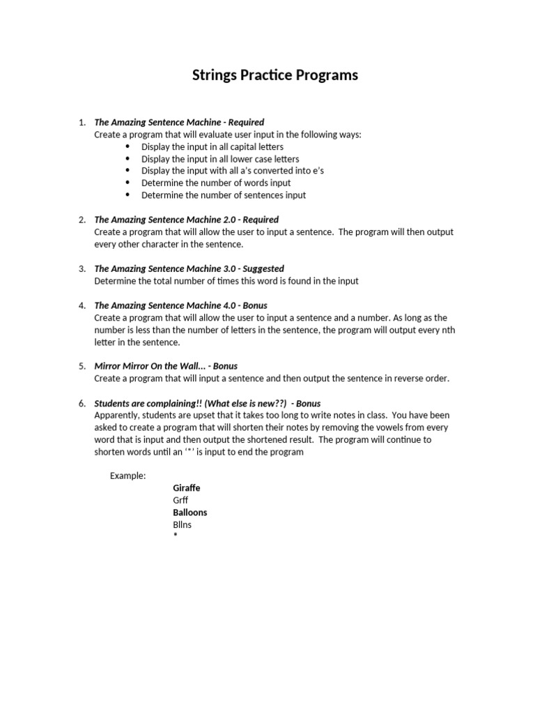 String Manipulation Practice Programs | PDF