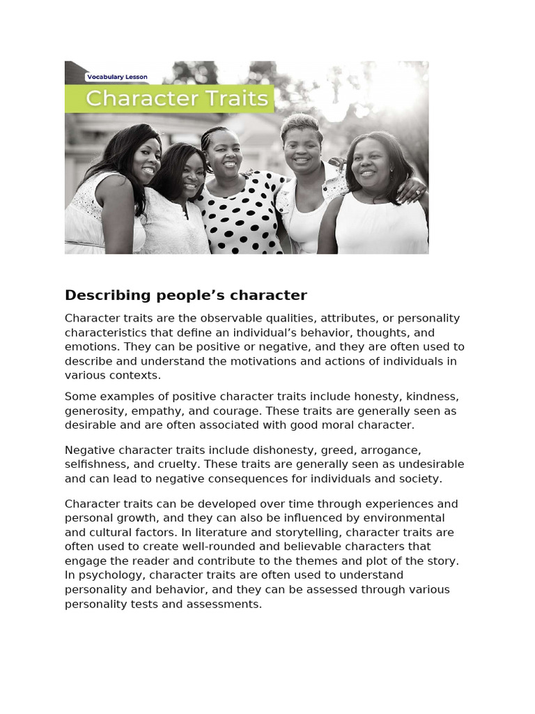 Character Traits (English Vocabulary) | PDF