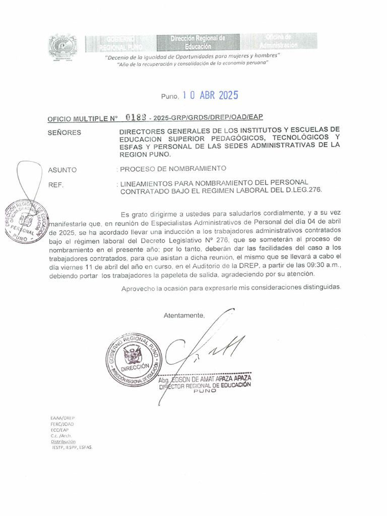 Oficio Multiple N 0188-2025-Grp-Grds-Drep-Oad-Eap | PDF