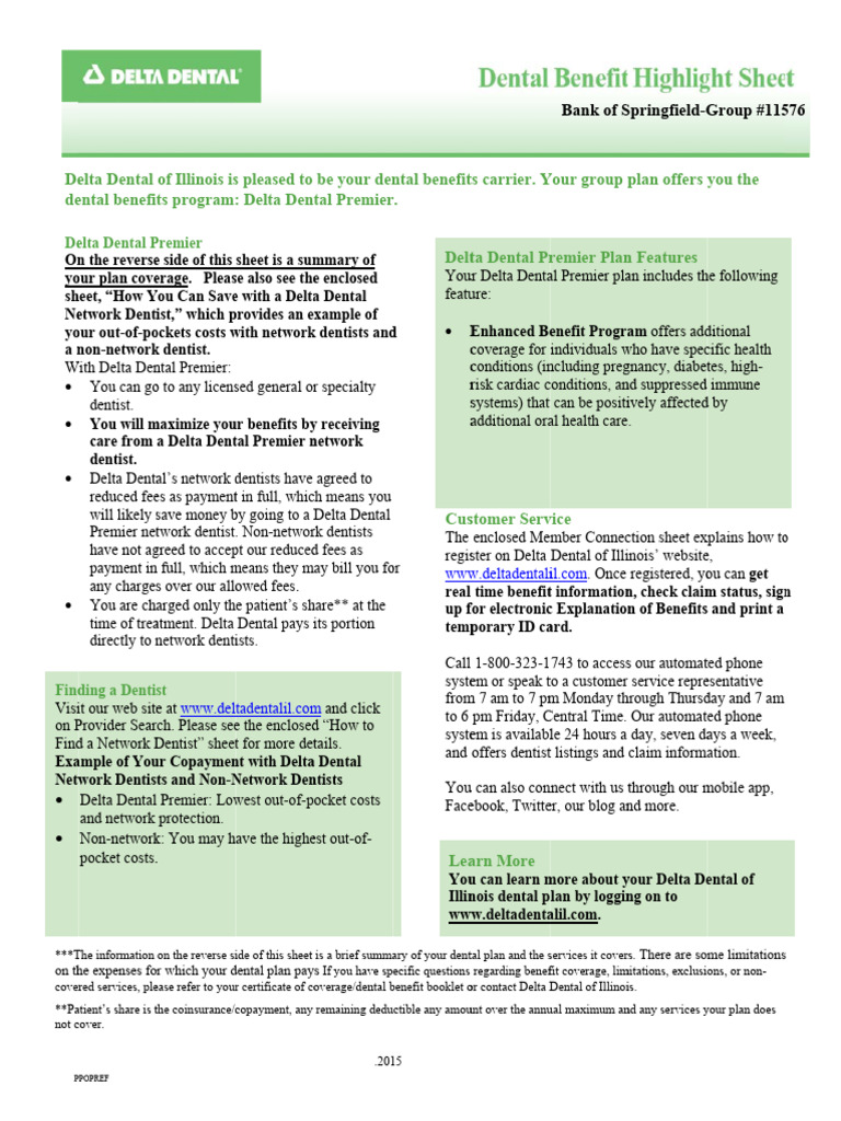 Delta Dental Highlight Sheet | PDF | Dentistry Branches | Dentistry