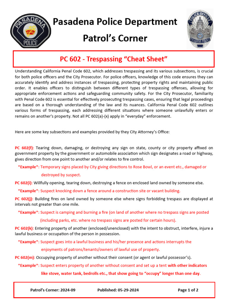 California Penal Code 602 Overview | PDF | Trespass | Prosecutor