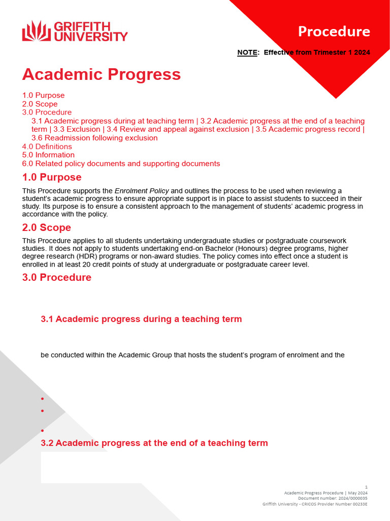 Academic Progress Procedure | PDF | Academic Degree | Postgraduate ...