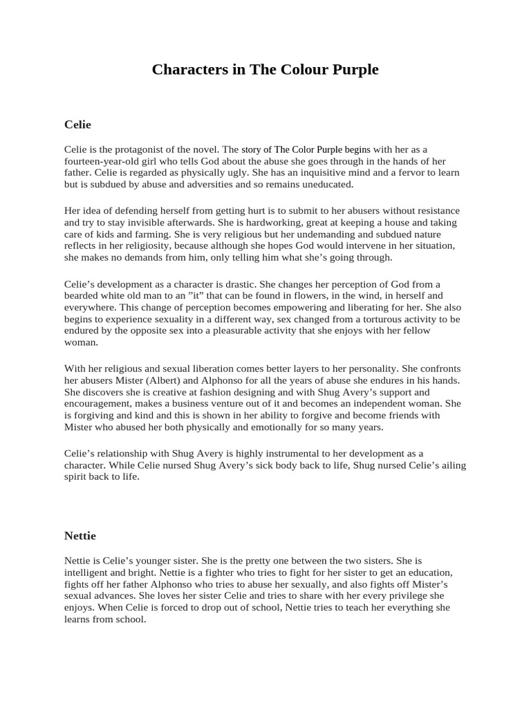 Characters in Colour Purple | PDF | Social Psychology