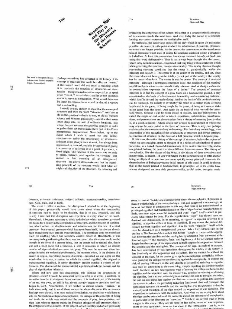 Derrida Structure, Sign and Play in The Discourse of The Human Sciences ...