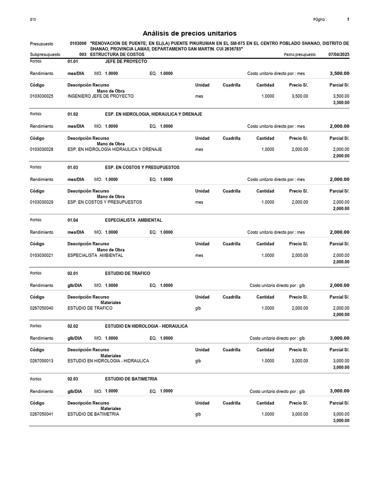 APU ESTRUCTURA DE COSTO | PDF | Presupuesto | Ingeniero civil