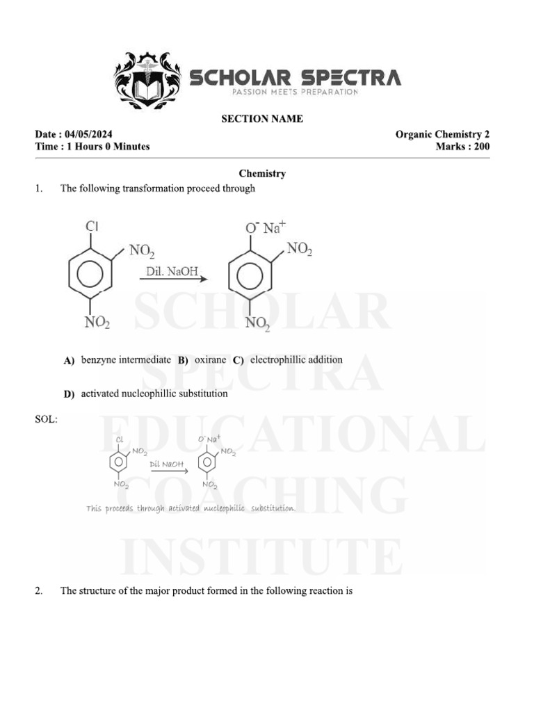 Organic - Reaction - 2 - Key & Solution | PDF