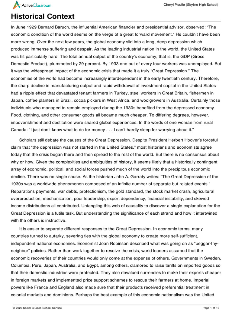 Causes and Effects of the Great Depression | PDF | Great Depression ...