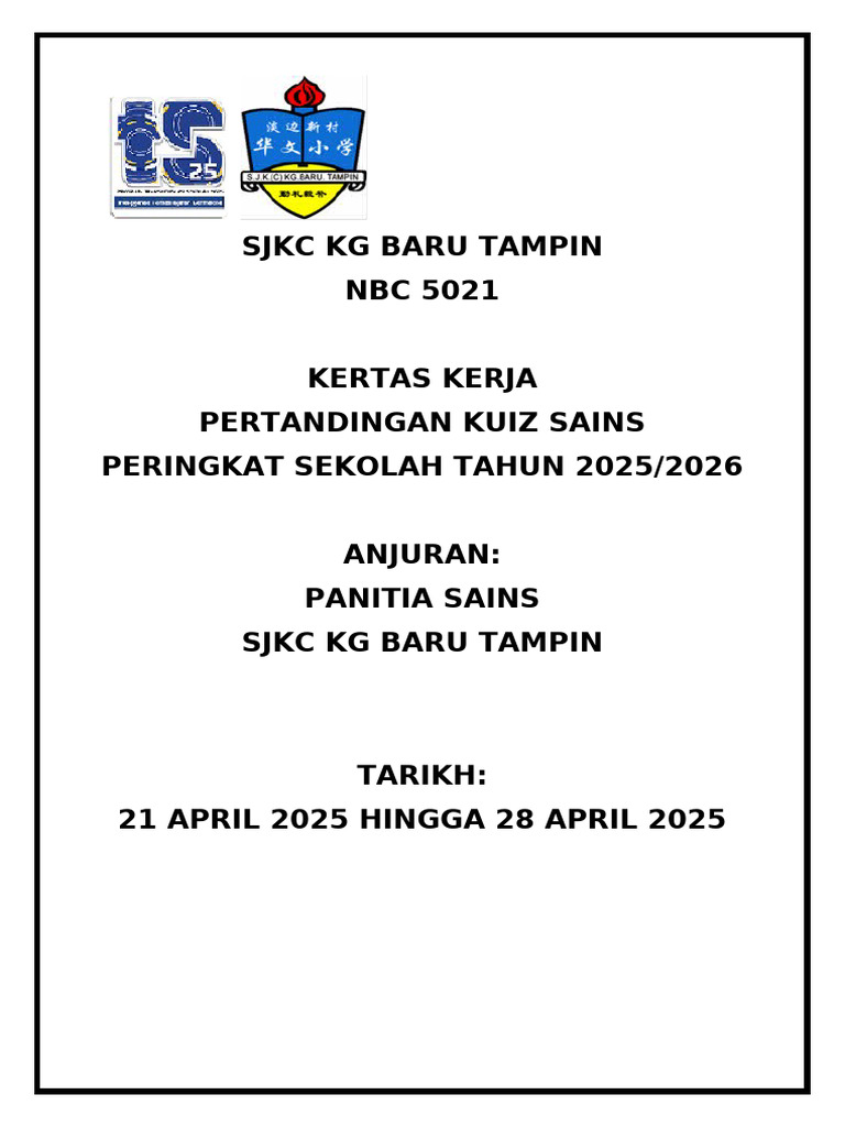 Kertas Kerja Pertandingan Kuiz Sains 2025 | PDF