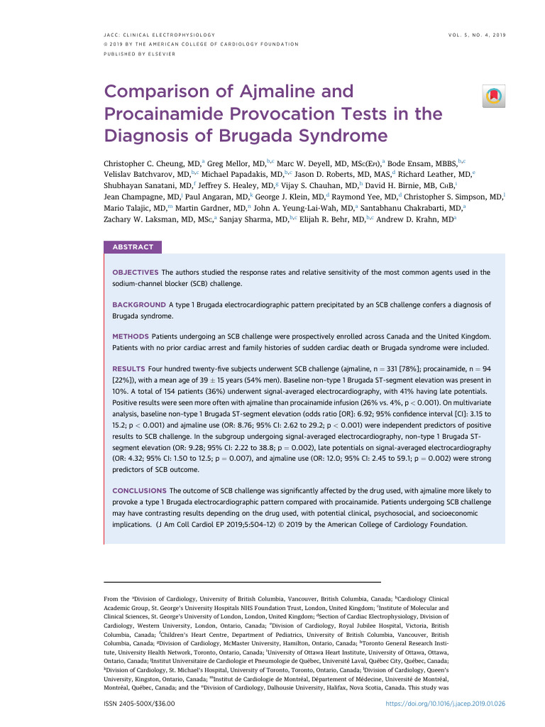 Cheung Et Al 2019 Comparison of Ajmaline and Procainamide Provocation ...
