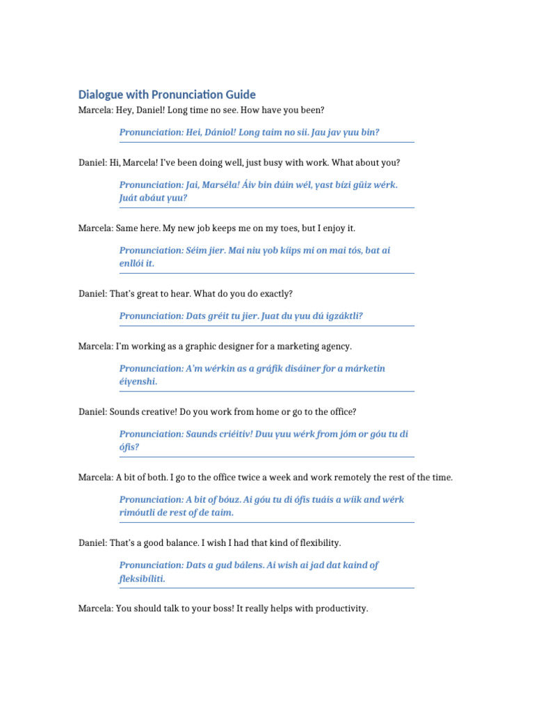 Dialogue With Pronunciation Marcela and Daniel | PDF