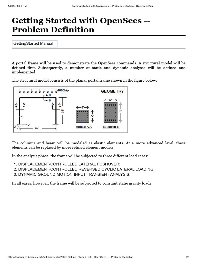 Getting Started With OpenSees - Problem Definition - OpenSeesWiki | PDF