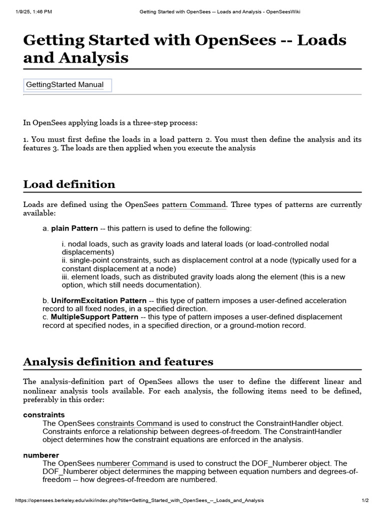 Getting Started with OpenSees -- Loads and Analysis - OpenSeesWiki | PDF | Nonlinear System ...