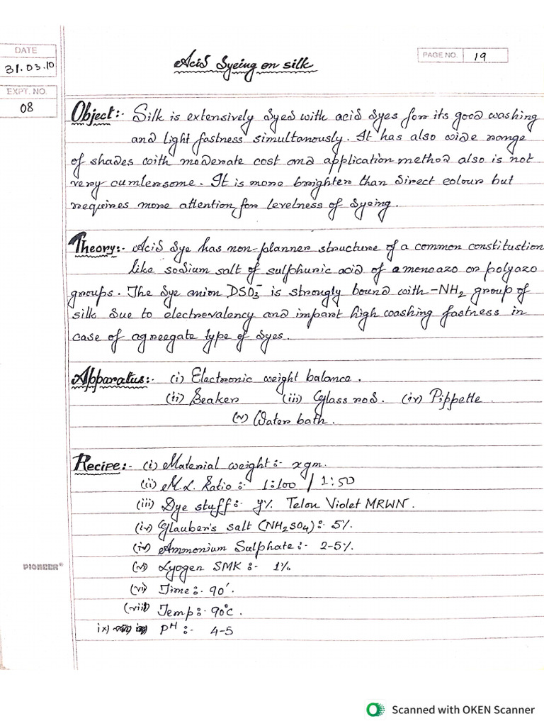 Tc Lab Experiment No 9 Acid Dye | PDF