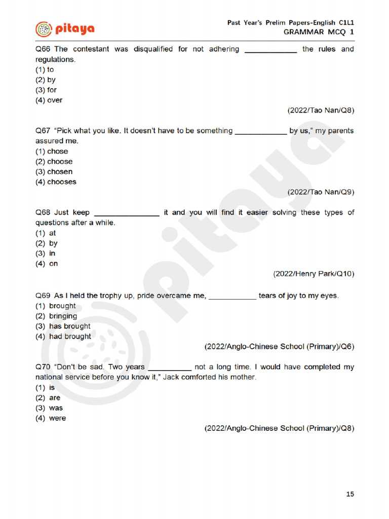Past Year's Prelim Papers Class material sample 2 | PDF
